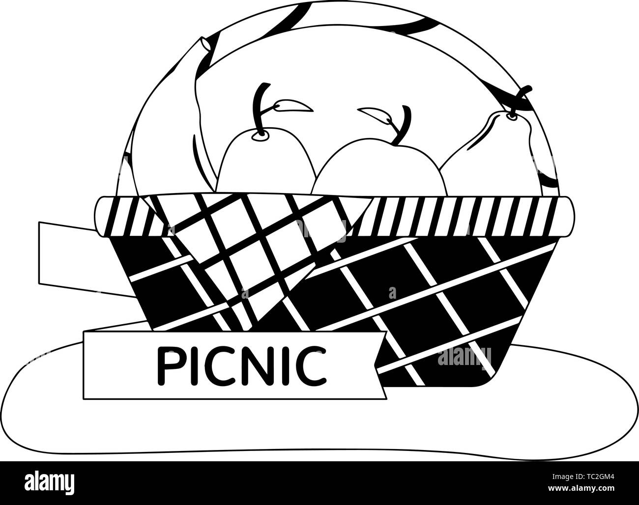Isolated picnic basket with fruits inside - Outline Vector Stock Vector ...