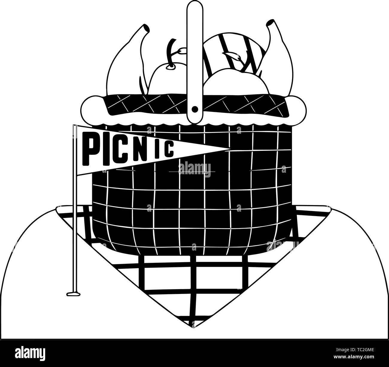 Isolated picnic basket with fruits inside - Outline Vector Stock Vector ...