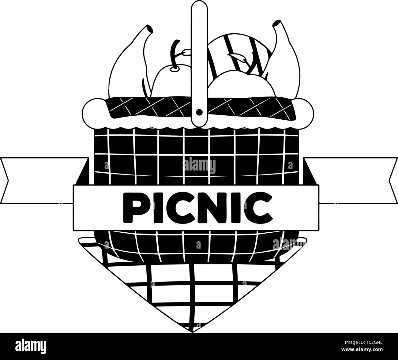Isolated picnic basket with fruits inside - Outline Vector Stock Vector ...