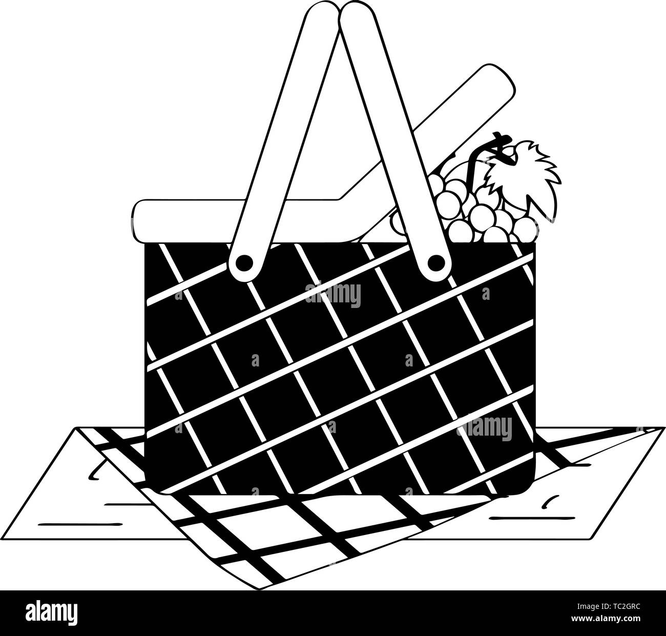 Isolated picnic basket with fruits inside - Outline Vector Stock Vector ...