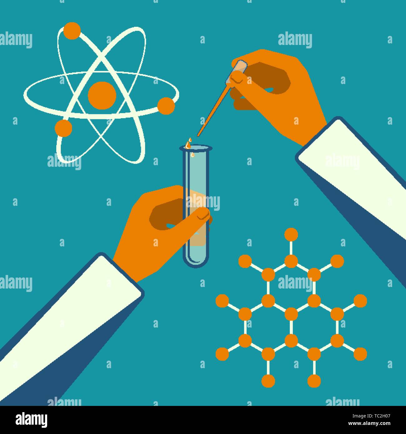 Hands in white clothes hold special stick and drop some liquid in test ...