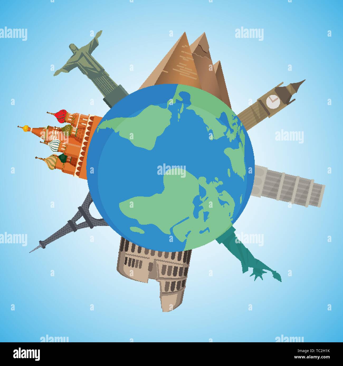 Cartoon landmarks around the world. Vector illustrations with world ...