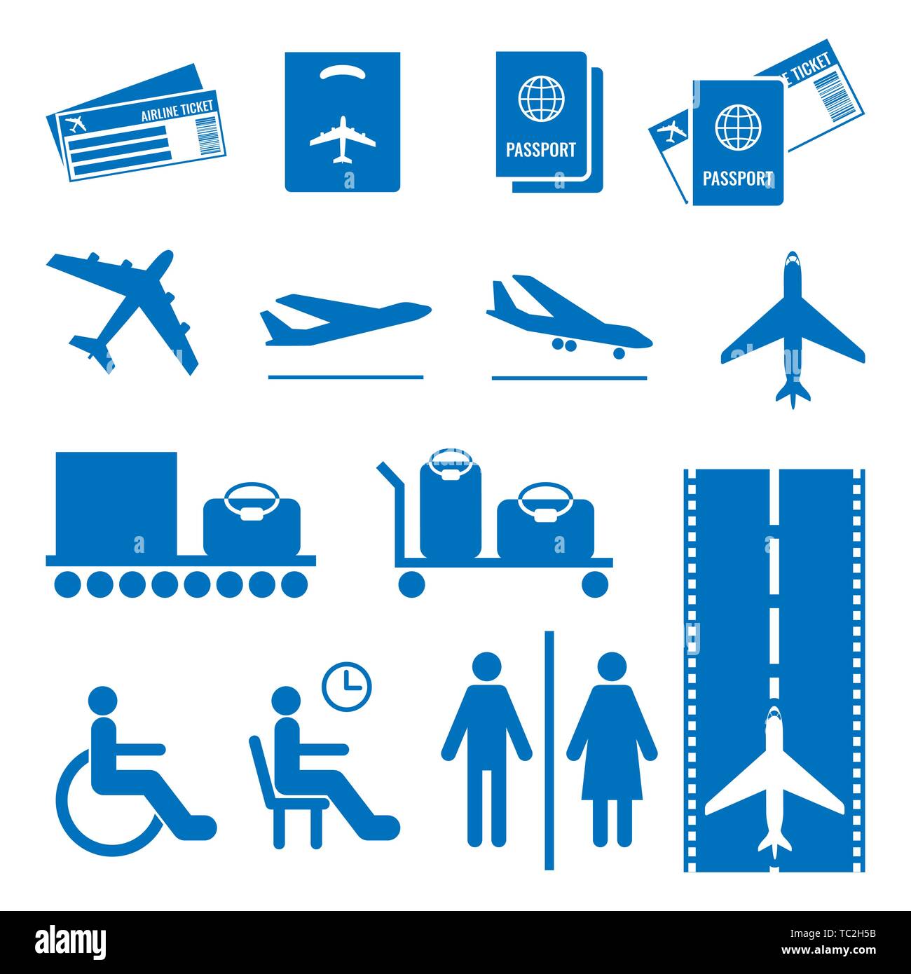 Airline colourless signs set. Passports and tickets, airplane flying ...