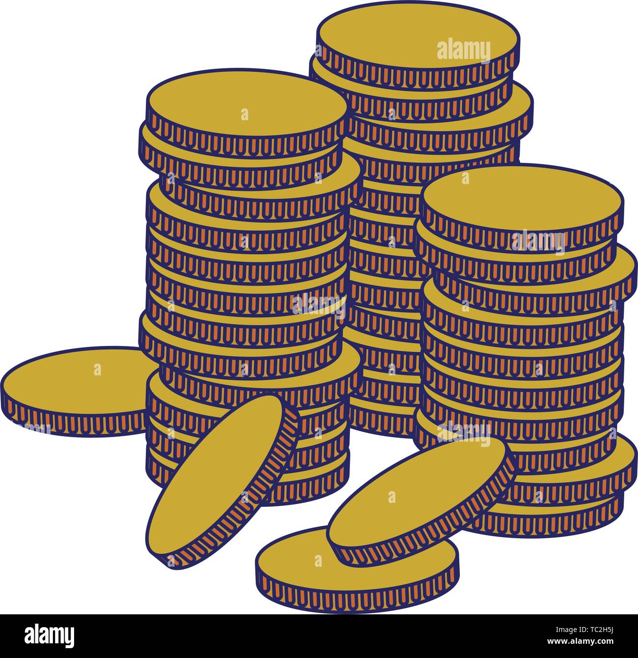 stacked golden coins icon cartoon blue lines Stock Vector Image & Art ...