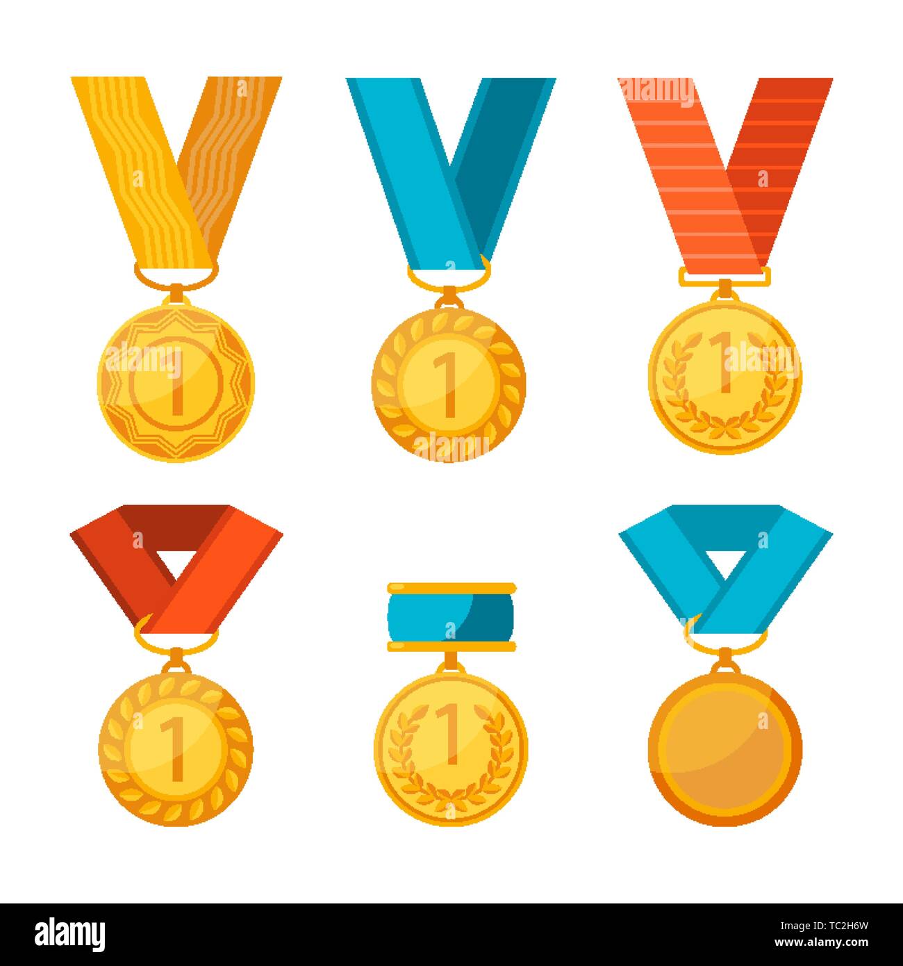 Vector colorful collection of golden medals with first number Stock ...