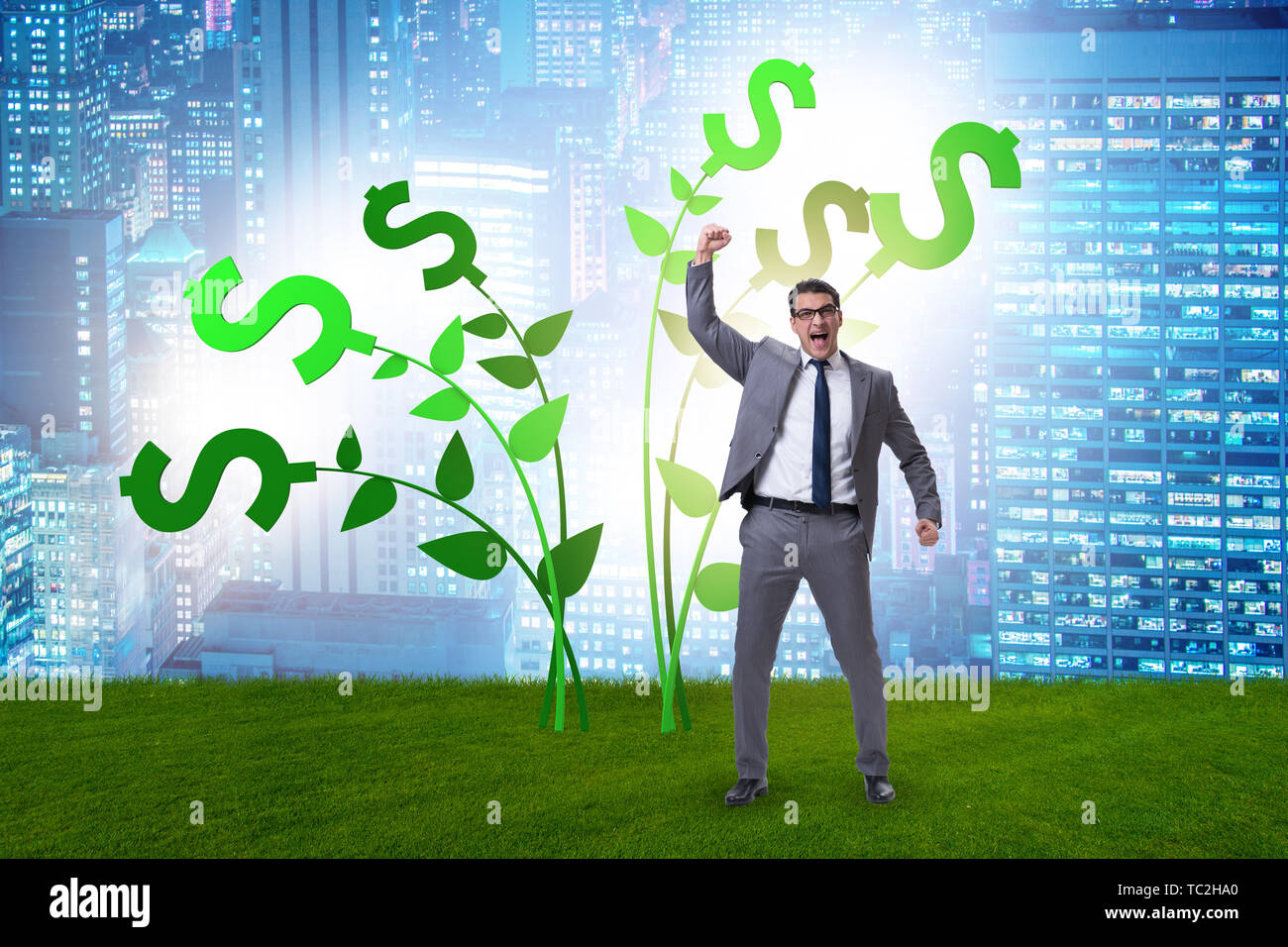 Money tree concept with businessman in growing profits Stock Photo - Alamy
