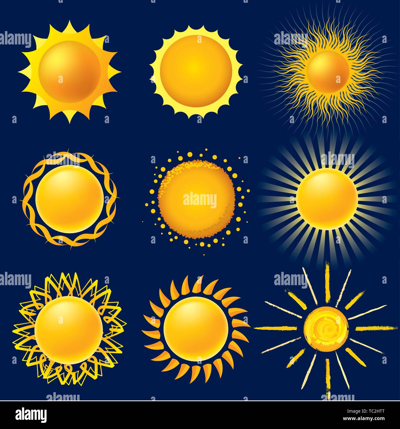 Vector illustration. Nine sun icons isolated in shiny style Stock ...