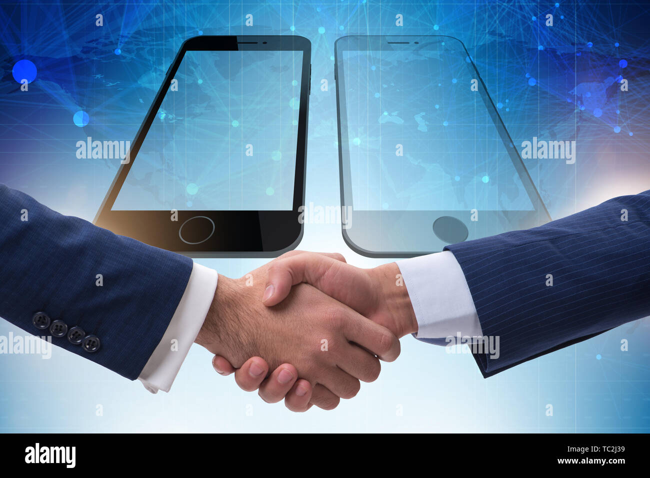 Concept of communication with businessmen handshaking Stock Photo - Alamy