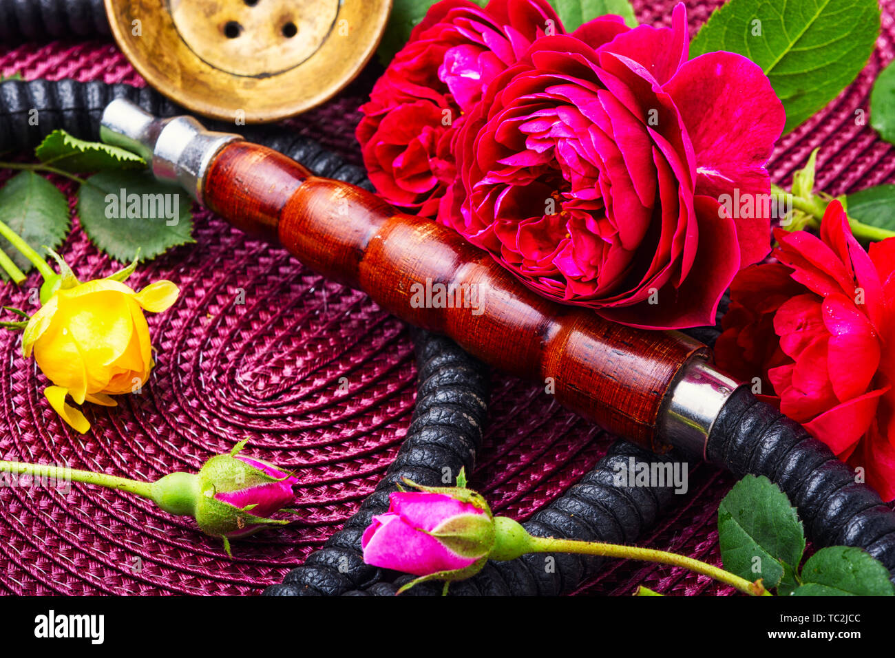Turkish smoking hookah with the scent of tea rose. Flower tobacco ...