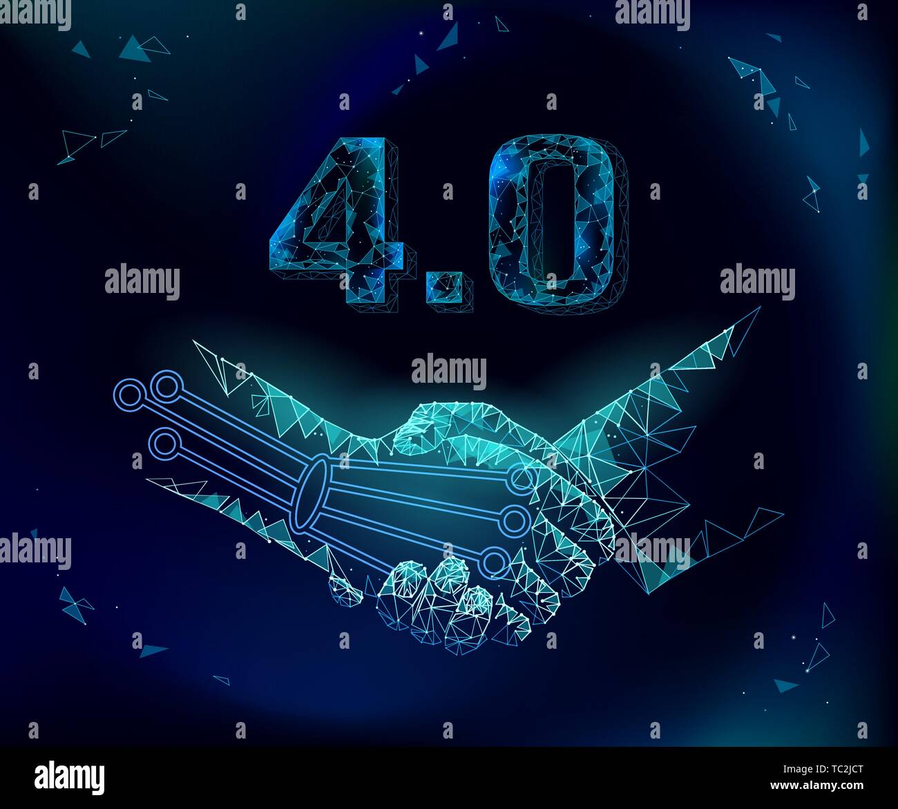 Low poly handshake future industrial revolution concept. Industry 4.0 ...