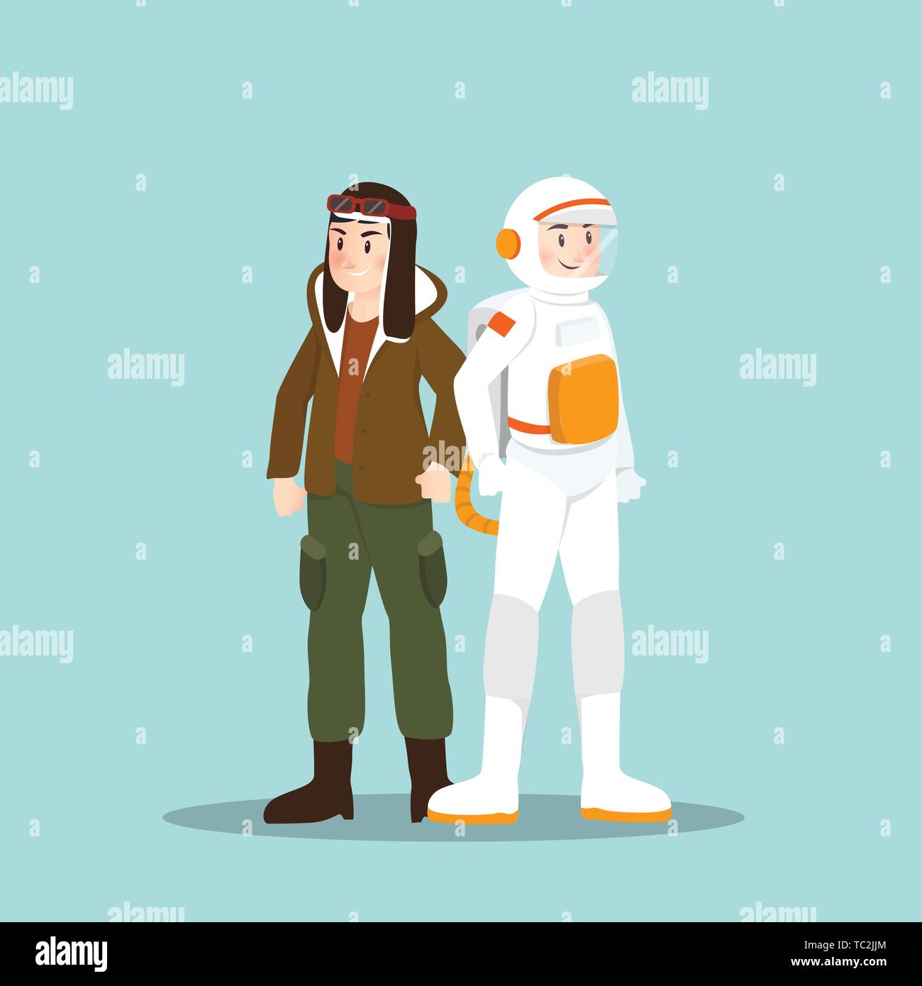 Pilot and astronaut in different character on sky blue background Stock ...