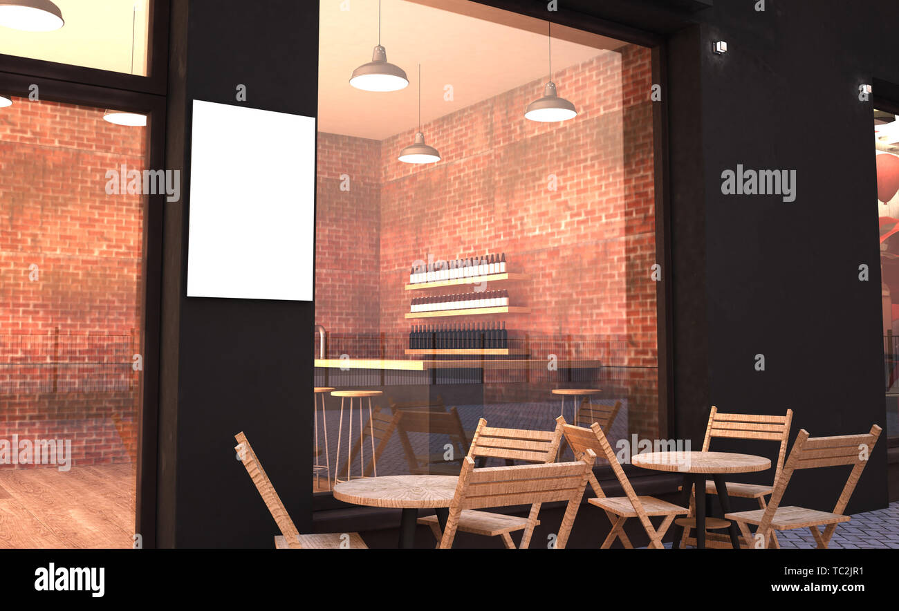 Cafe store front mockup 3d rendering Stock Photo - Alamy