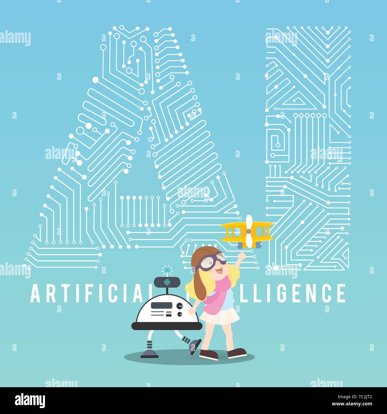 Ai Robot With Assistant Illustration Design Stock Vector Image And Art