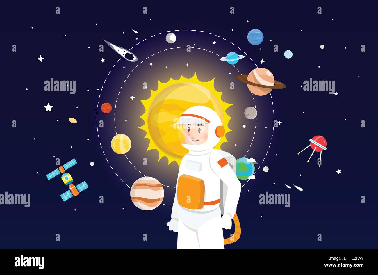Astronaut with solar system illustration design Stock Vector Image ...