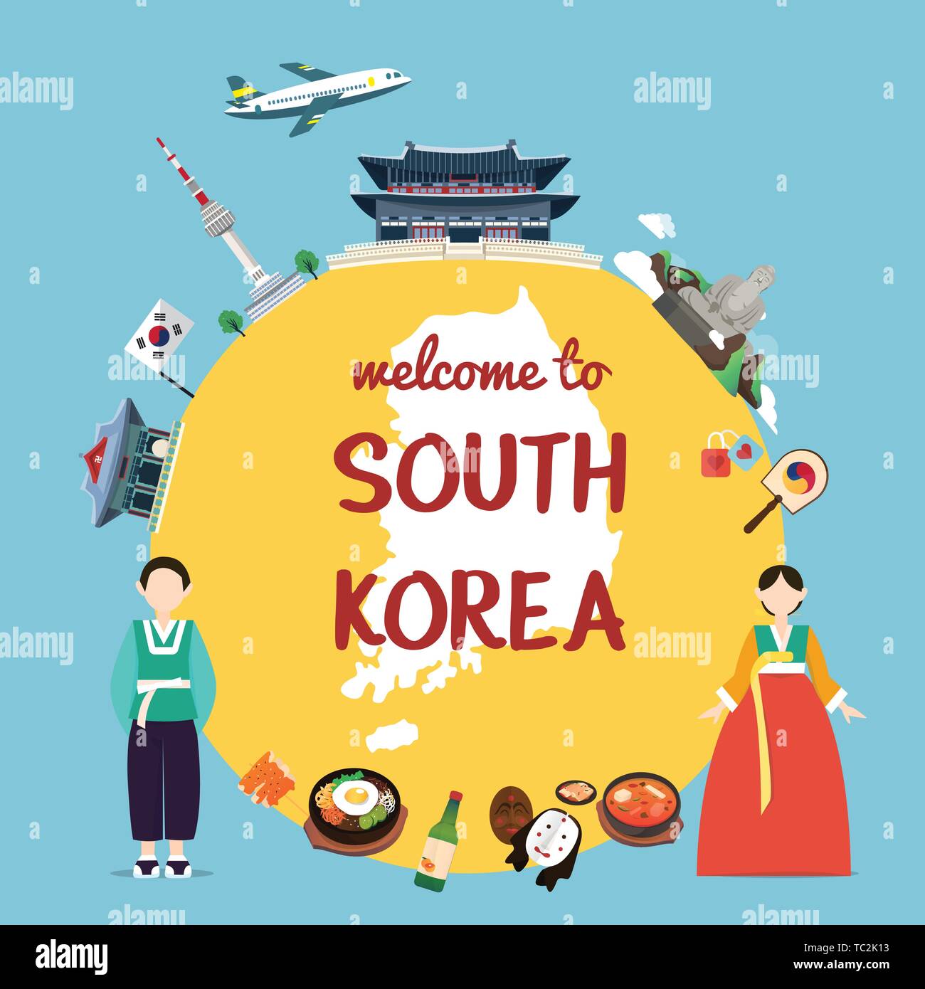 Welcome to South Korea with landmarks and tradition Stock Vector Image ...
