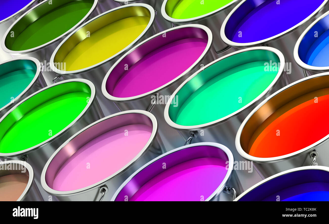 Silver Paint Buckets - 3D Rendering Stock Photo - Alamy