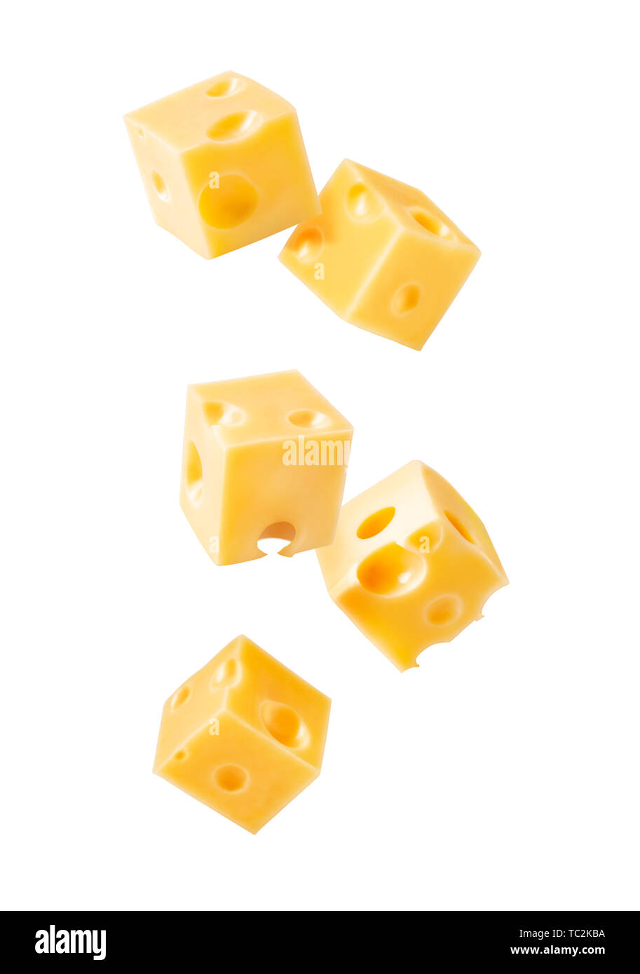 Set of fly cheese cubes isolated on white background Stock Photo - Alamy