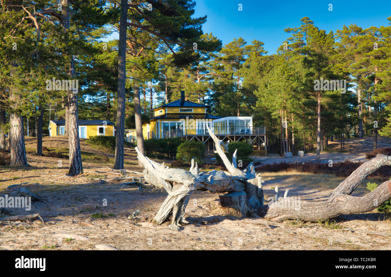 Yellow house, Trouville Beach, Sandhamn island, Stockholm archipelago ...