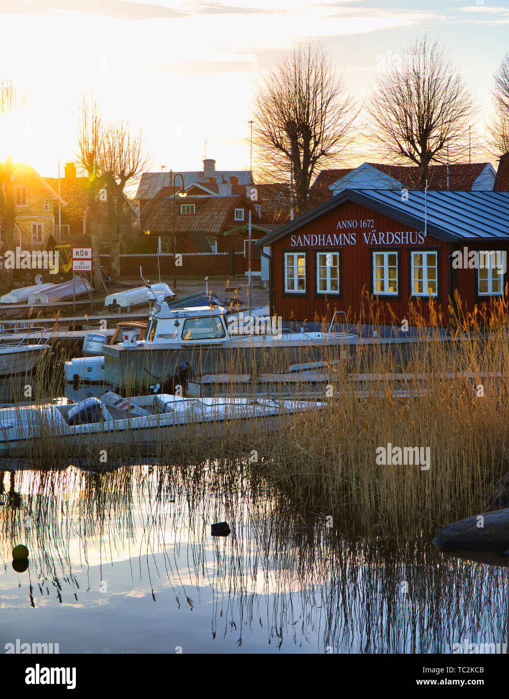 Sandhamns Vardshus inn and restaurant at dusk, Sandhamn island ...