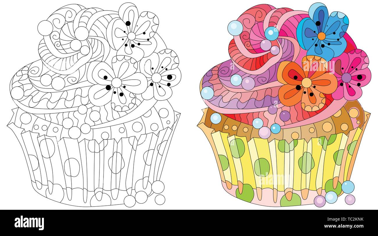 Vector piece of cake with abstract ornaments. Hand drawn illustration ...