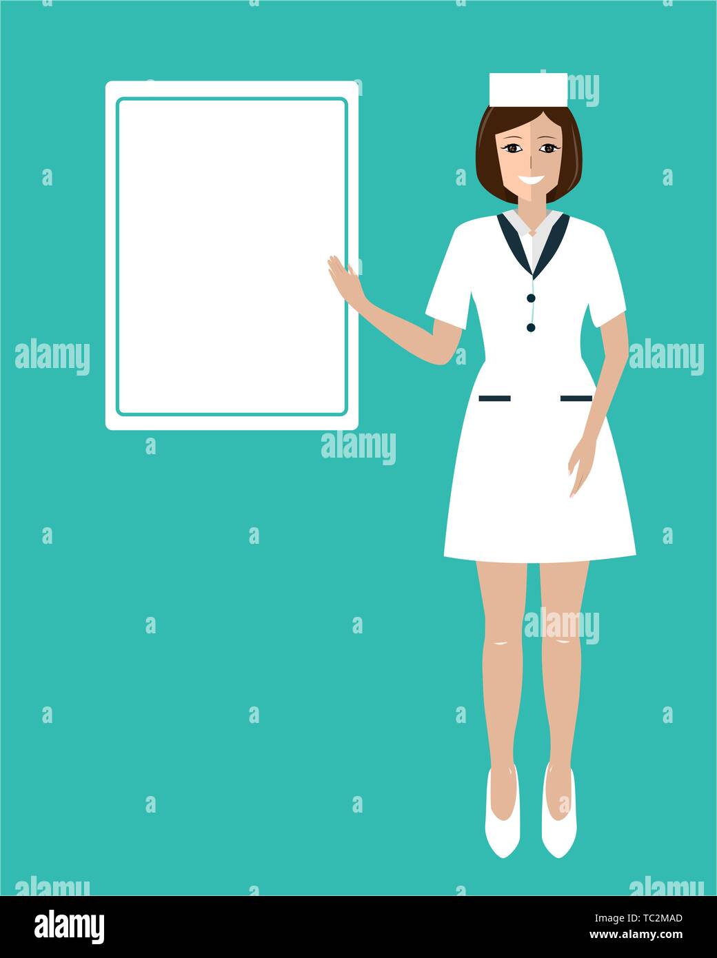 Friendly and beauty smiling woman doctor showing the board. Flat vector ...