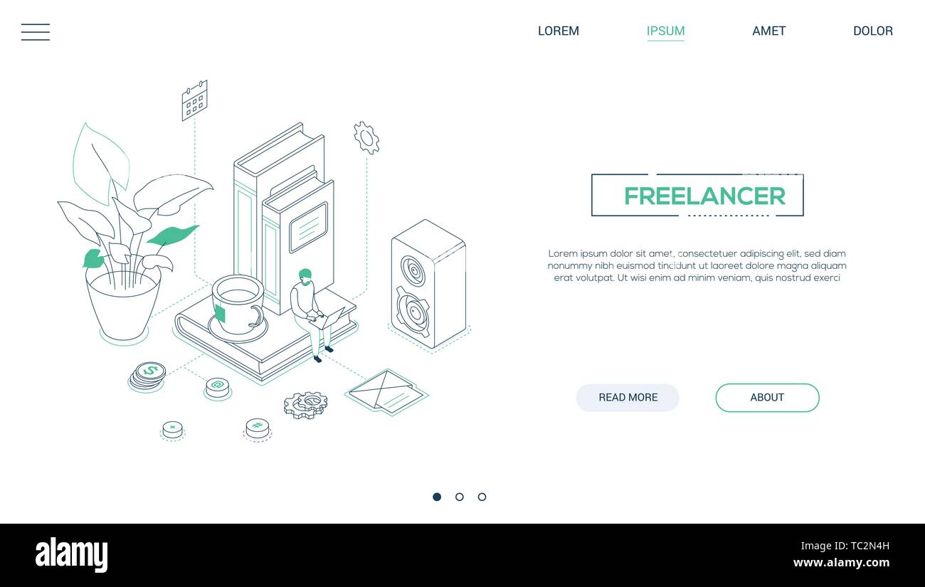 Freelancer - line design style isometric web banner Stock Vector Image ...