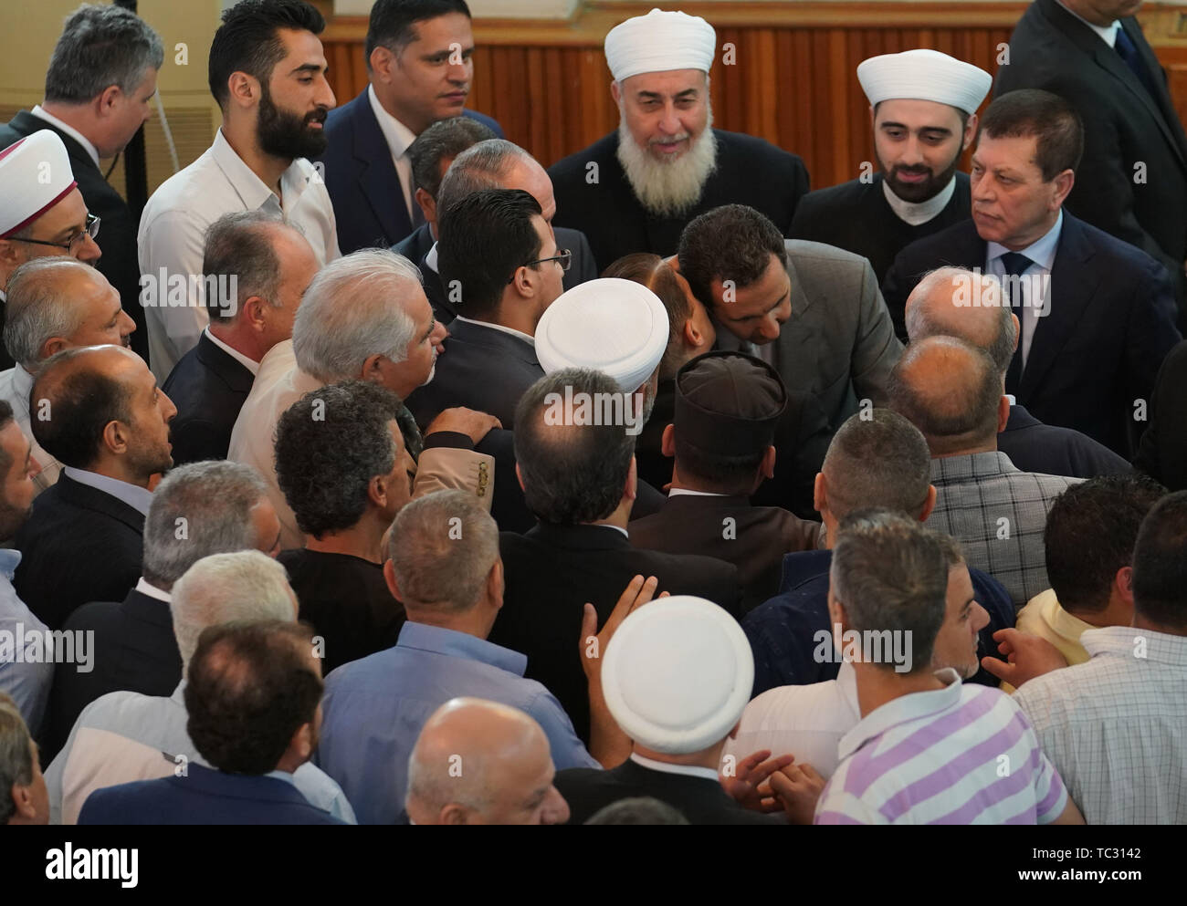 Damascus, Syria. 05th June, 2019. Syrian President Bashar al-Assad (C ...