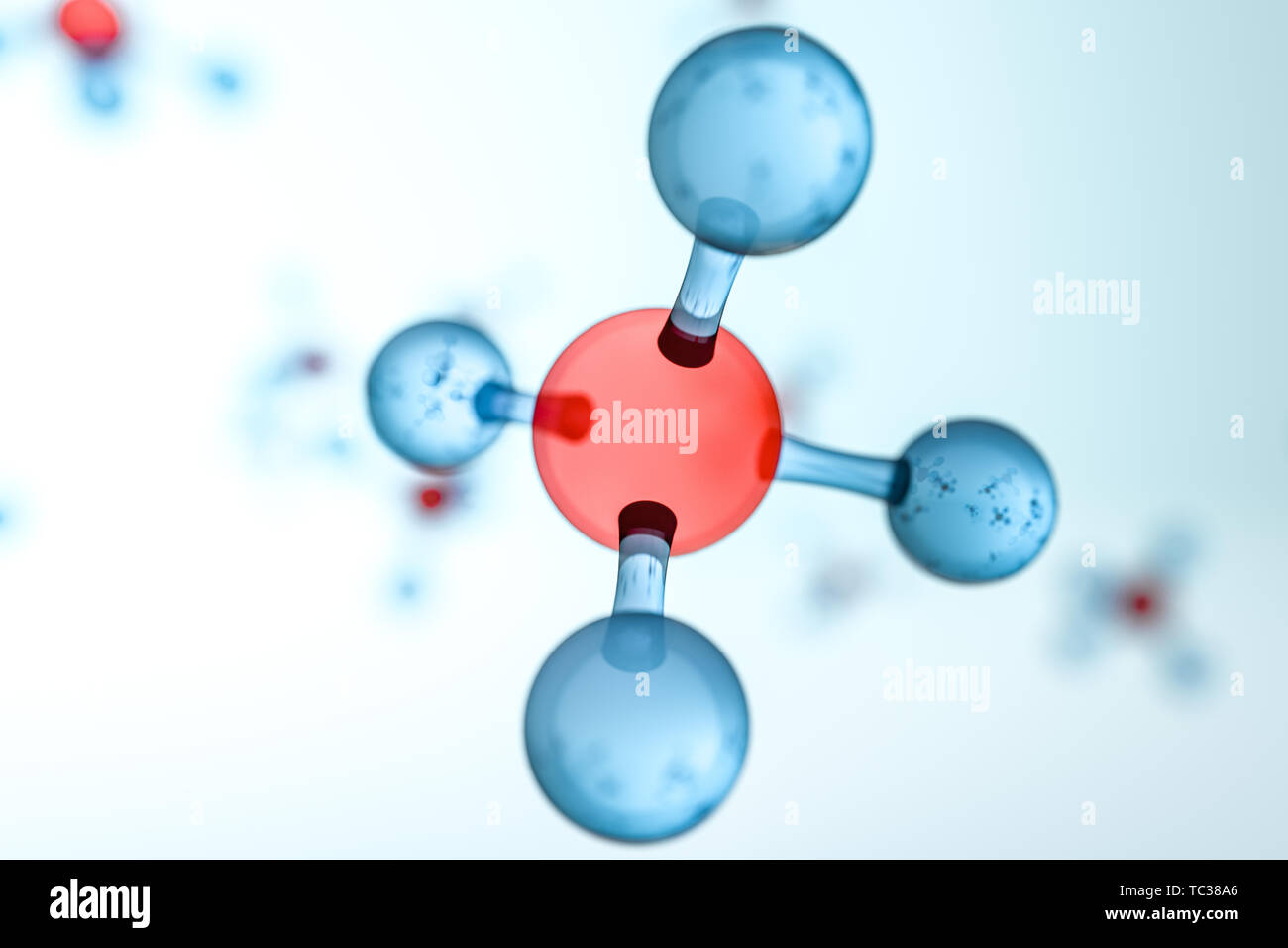 Element molecule with cyan background, three-dimensional rendering ...