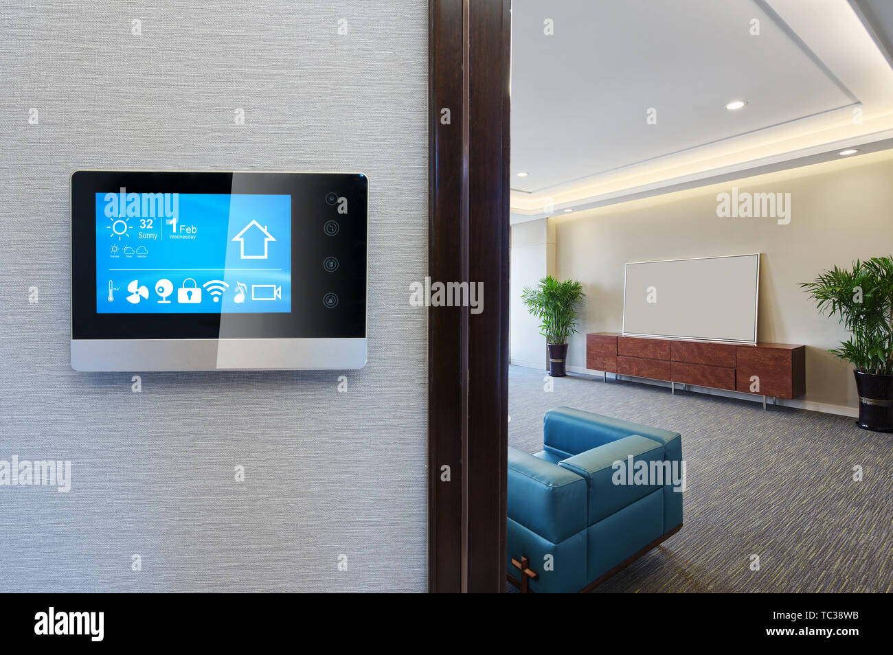 Smartscreen in modern living room Stock Photo - Alamy