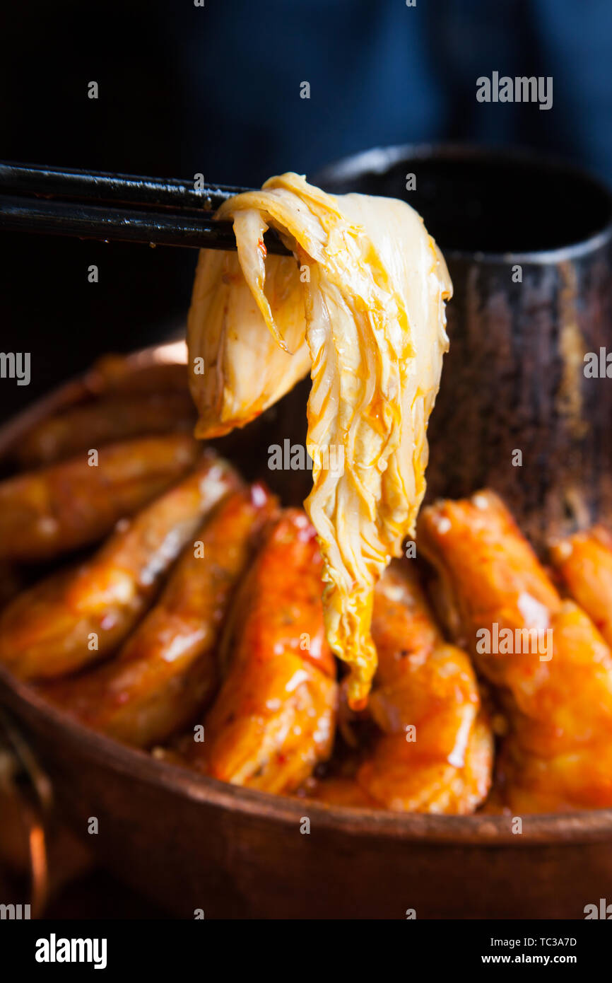Charcoal grilled prawn pot combination Stock Photo - Alamy