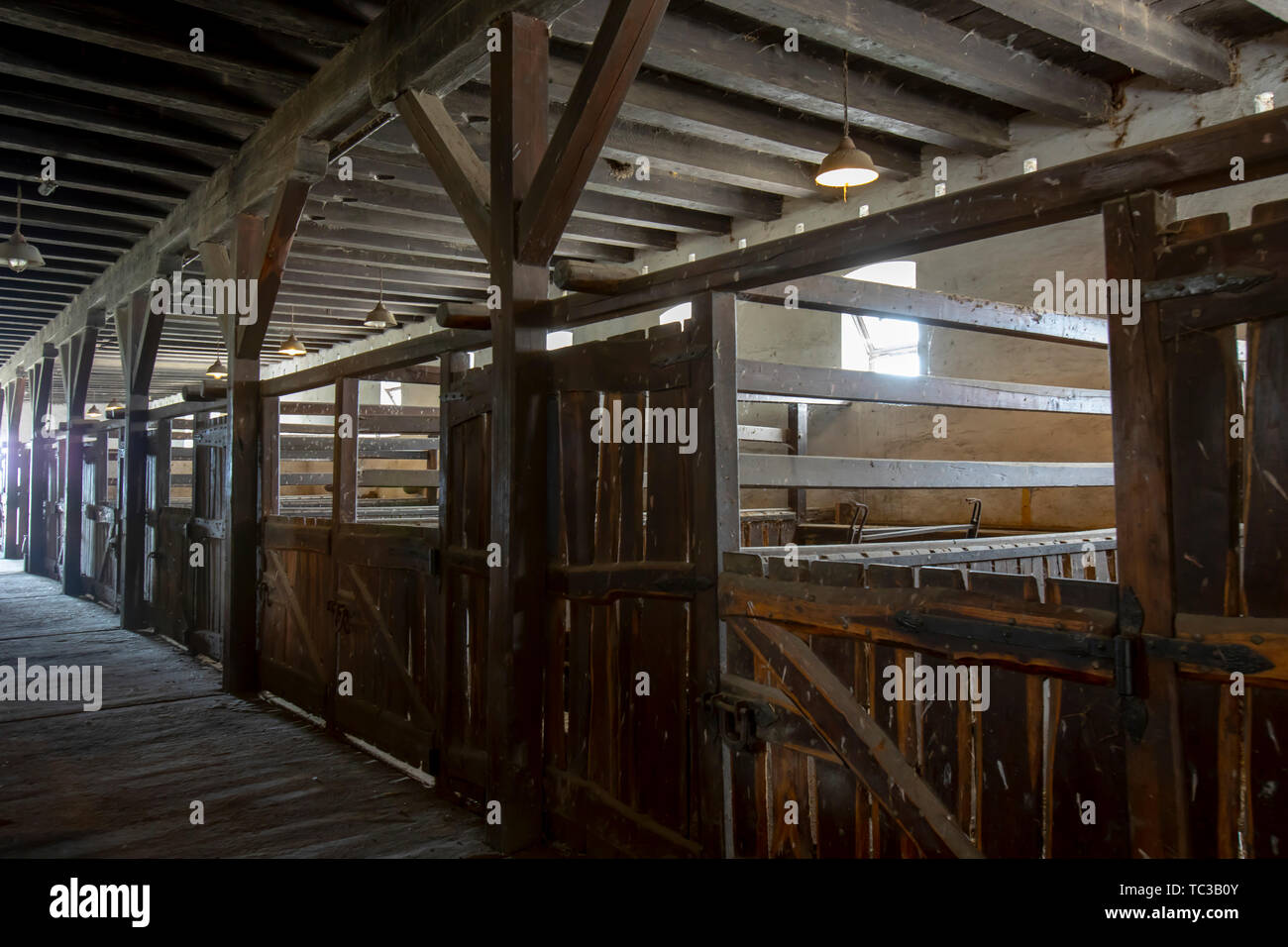 Interior of traditional wooden barn in Piszta region of rural Hungary ...