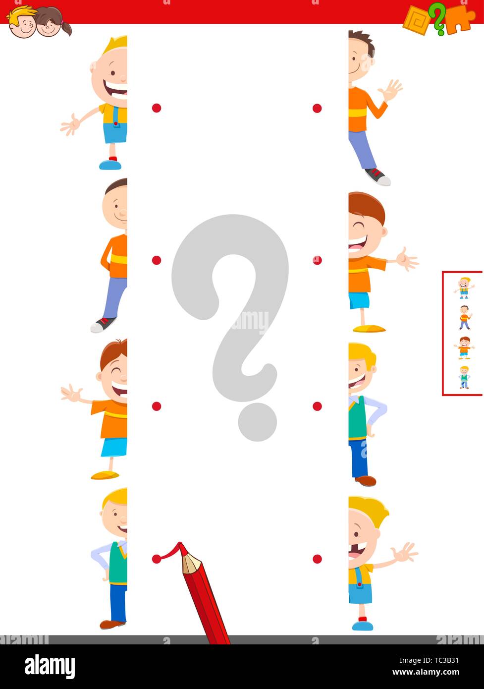 Cartoon Illustration of Educational Game of Connecting Halves of Boys ...