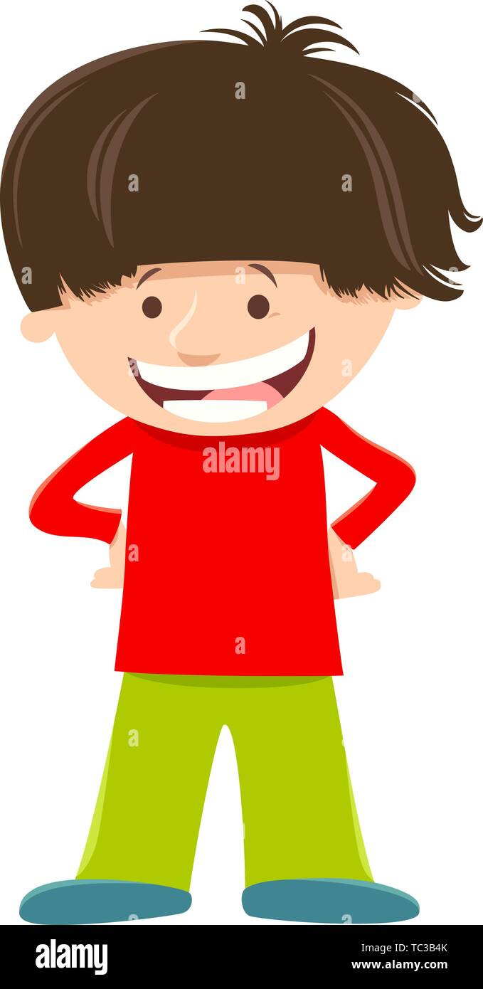 Cartoon Illustration of Happy Elementary Age Kid Boy Character Stock ...