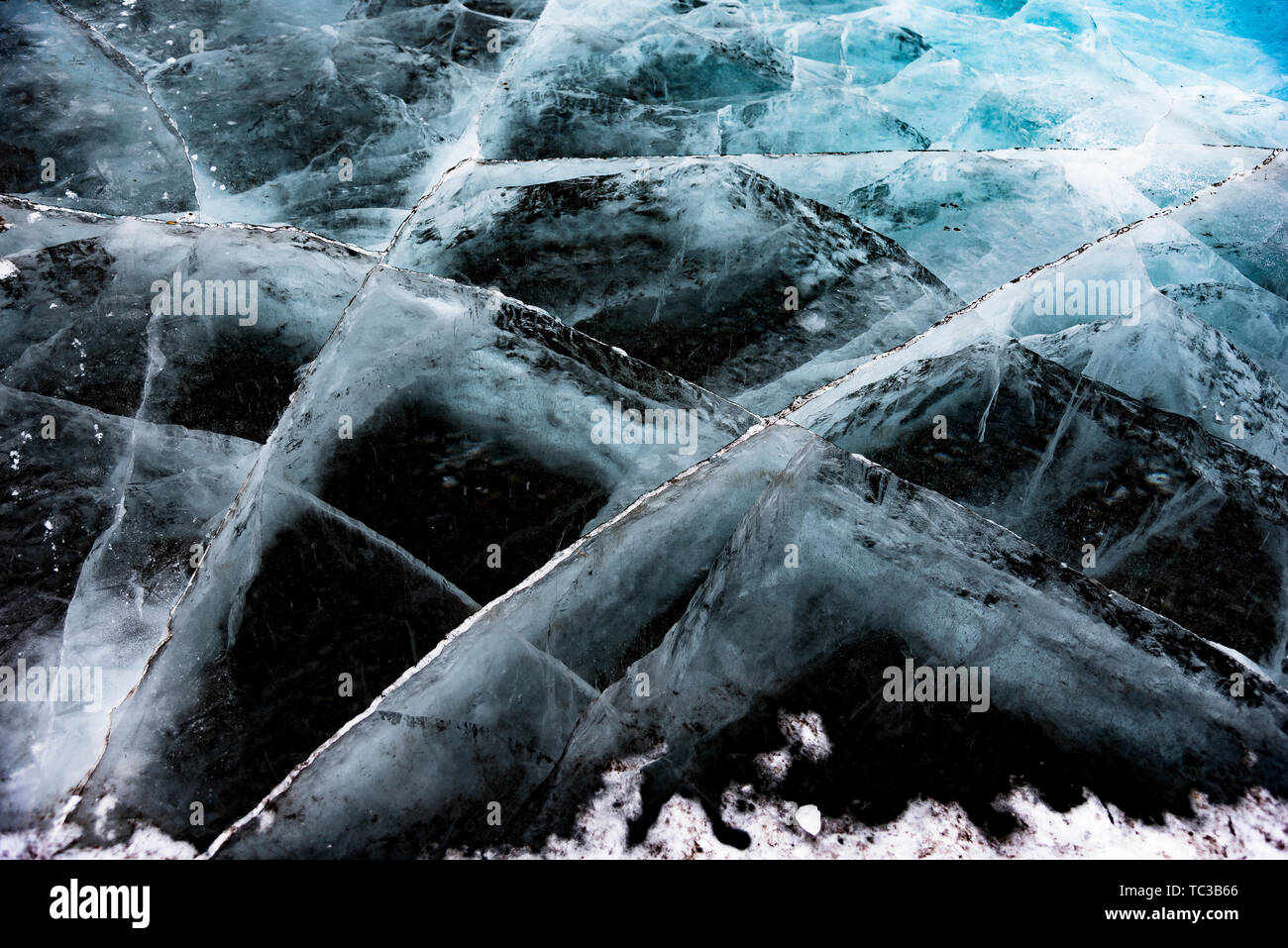 Ice, waters with ice frost, cold nature and snow landscape with rivers ...