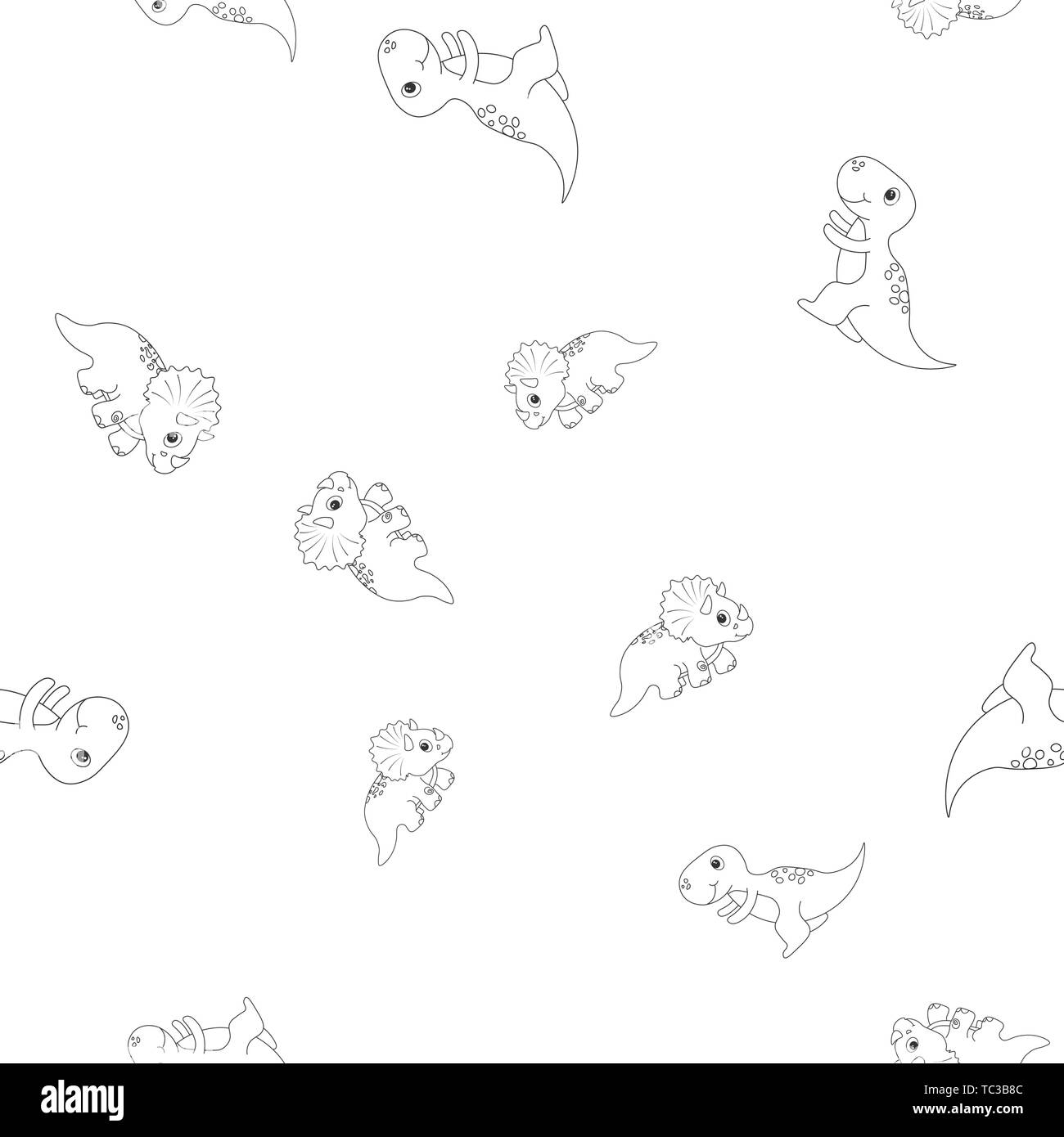 Seamless pattern of contour of dinosaurus tyrannosaur and triceratops ...