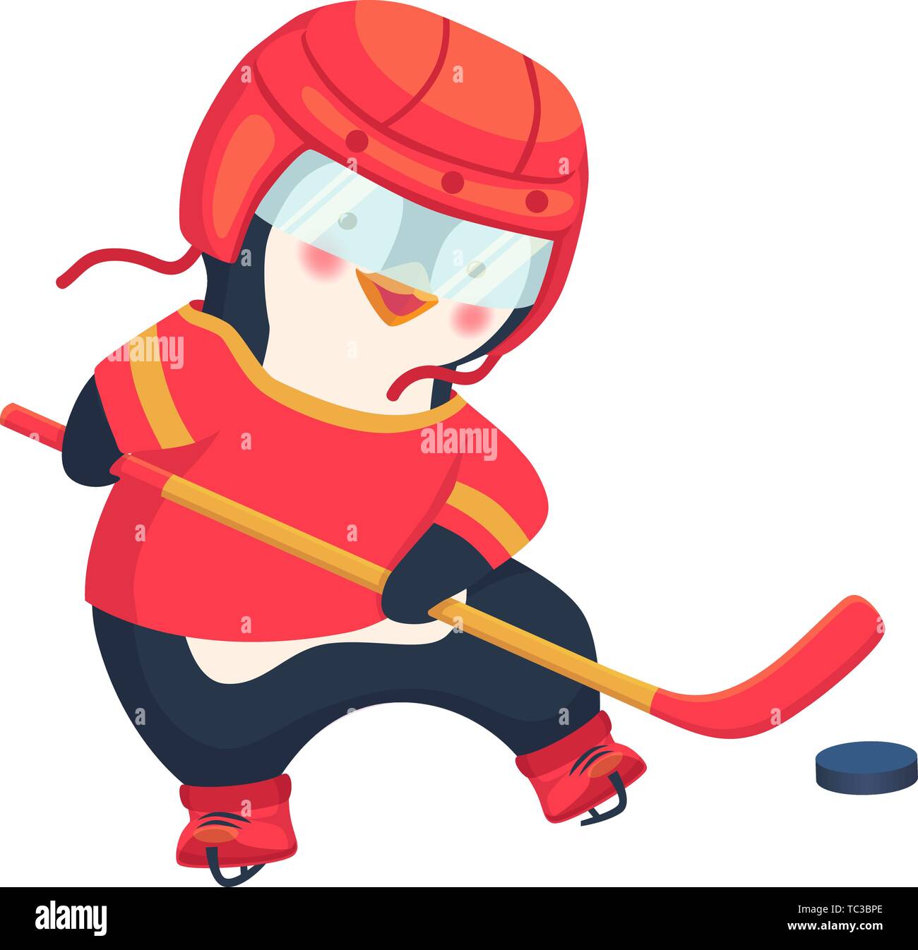 Childrens sports concept. Penguin play ice hockey in the winter. Kids ...