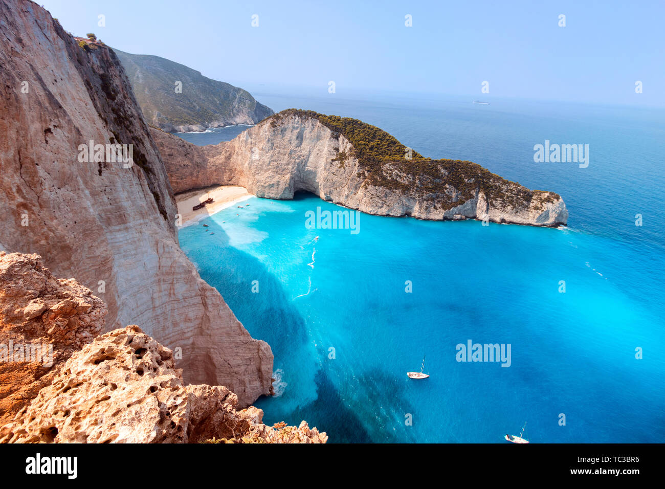 Zakynthos Island, Greek beach, Navagio bay Zante in Greece. Ship wreck ...