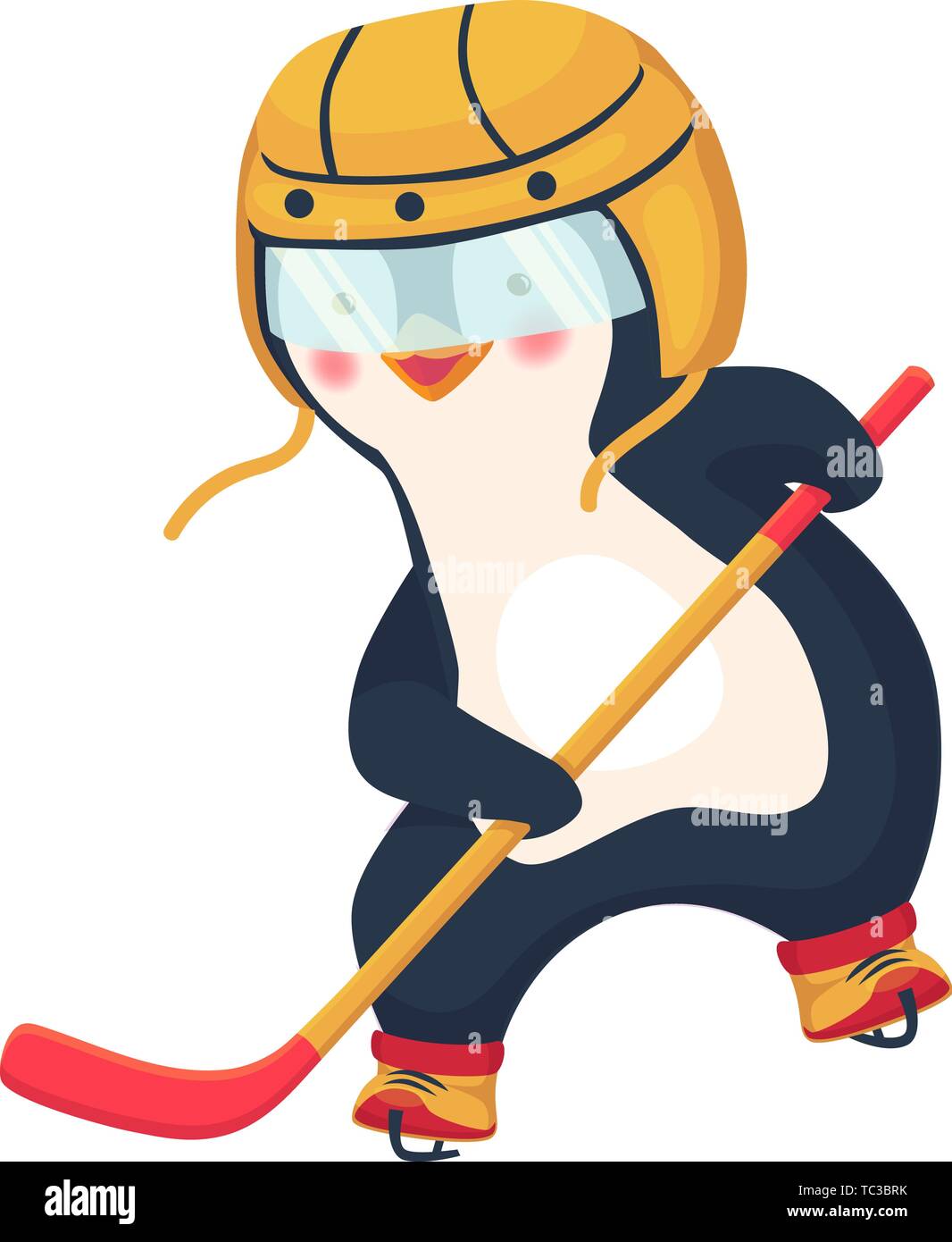 Childrens sports concept. Penguin play ice hockey in the winter. Kids ...