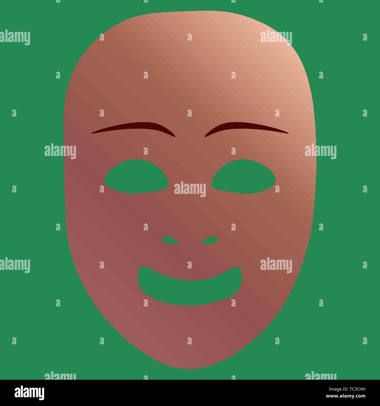 Theatrical mask with joy emotion. Vector illustration. Bronze mask with ...
