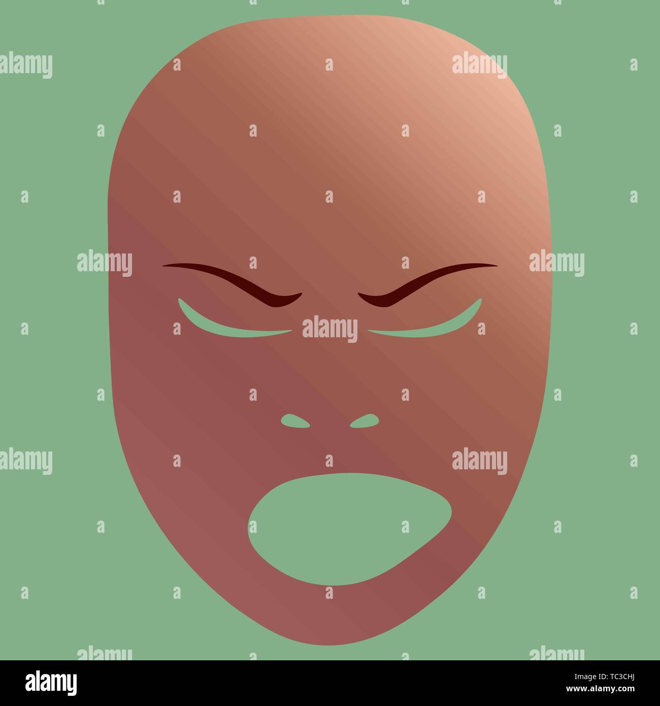 Theatrical mask with angry emotion. Vector illustration. Bronze mask ...