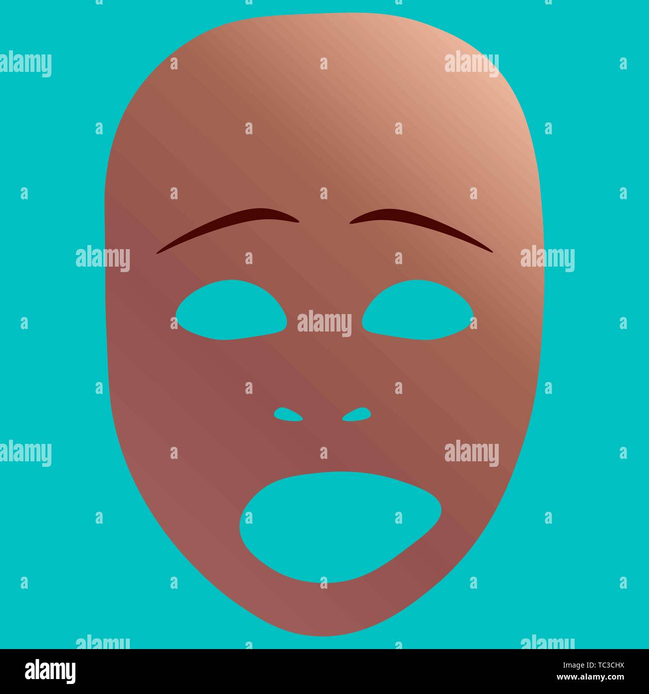 Theatrical mask with sad emotion. Vector illustration. Bronze mask with ...