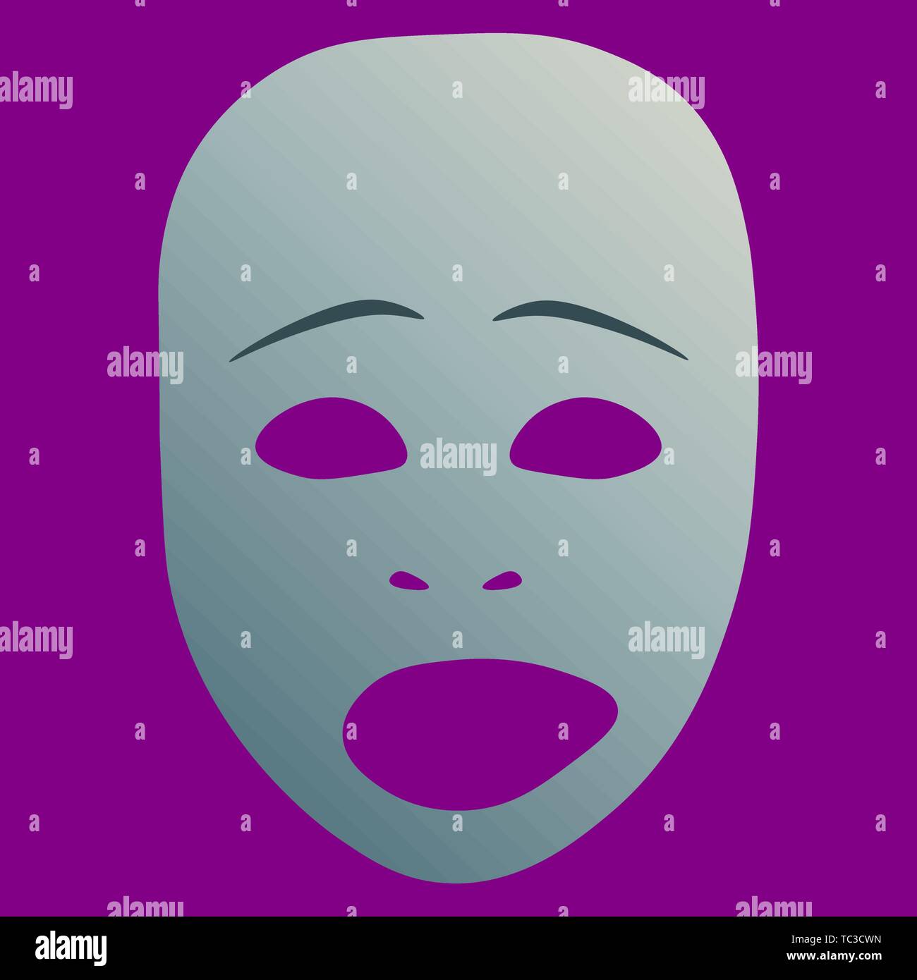 Theatrical mask with sad emotion. Vector illustration. Silver mask with ...