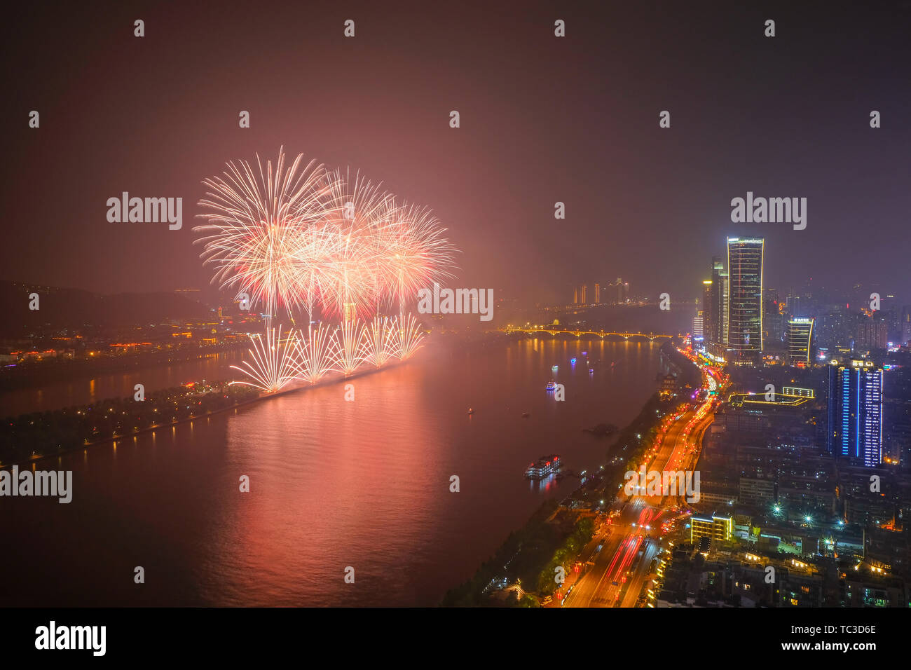 Fireworks in Orange Island, Changsha Stock Photo - Alamy