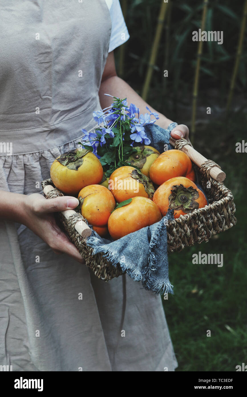 Fresh crispy persimmon Stock Photo - Alamy