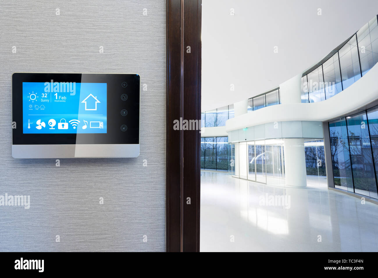 smart screen with smart home with modern hall Stock Photo - Alamy