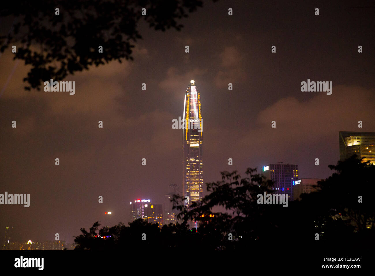 No one has sunset high in high rise building at night hi-res stock ...