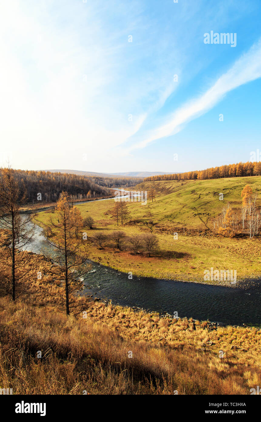 The strange geological landscape of the non-frozen river Stock Photo ...