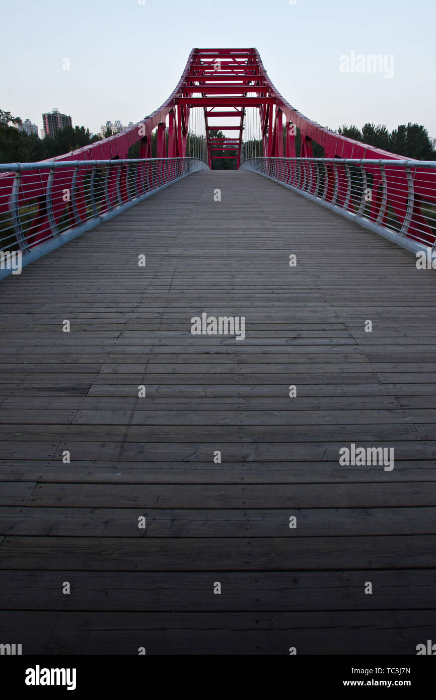 Steel-structured wooden bridge Stock Photo - Alamy