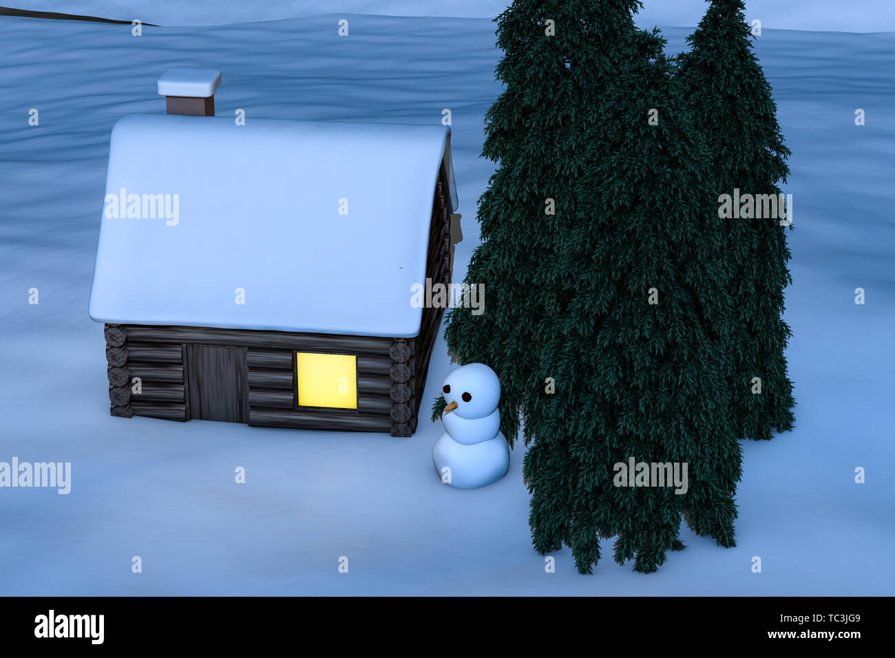 Snowman christmas night cabin hi-res stock photography and images - Alamy