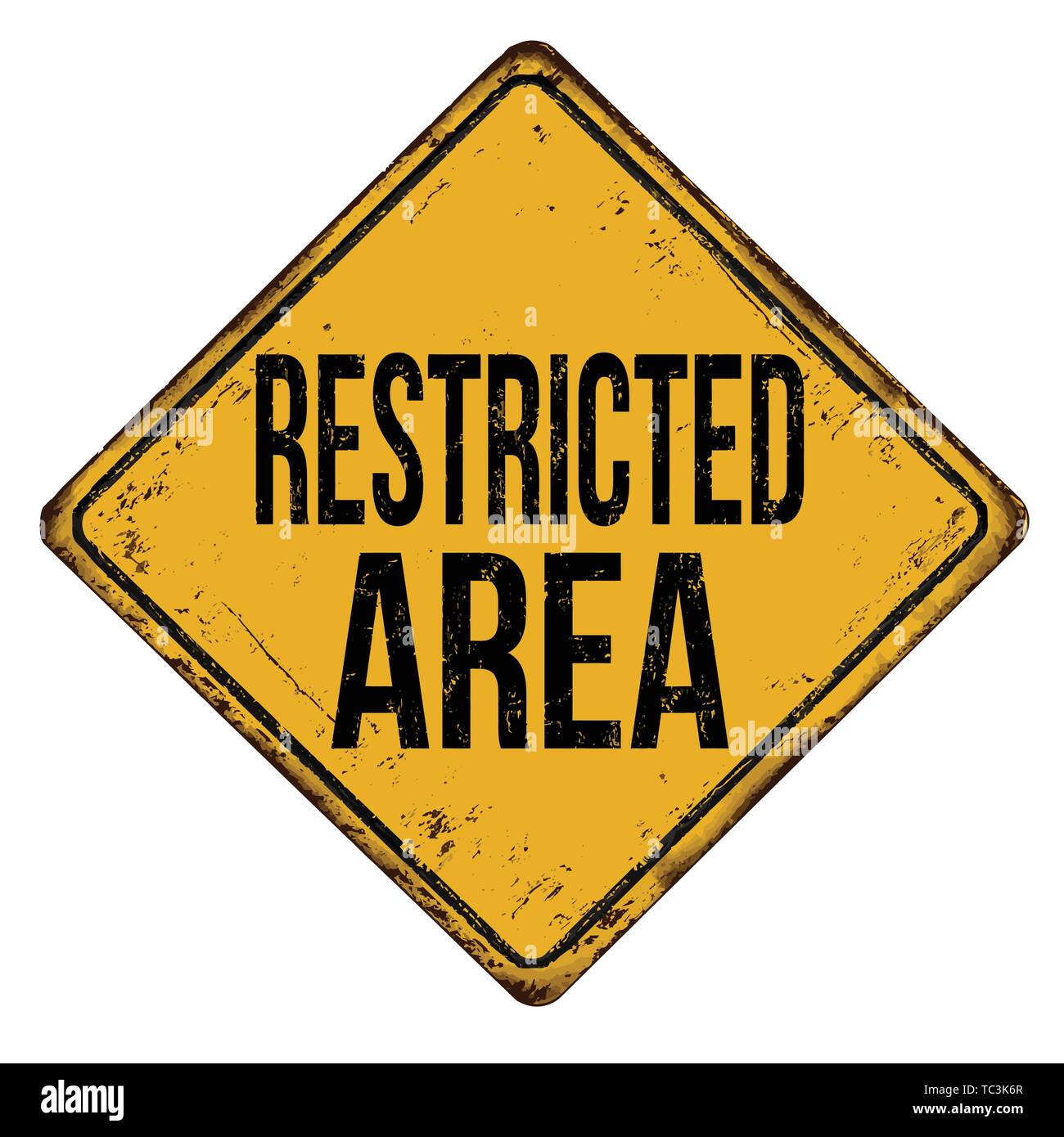 Restricted area vintage rusty metal sign on a white background, vector ...